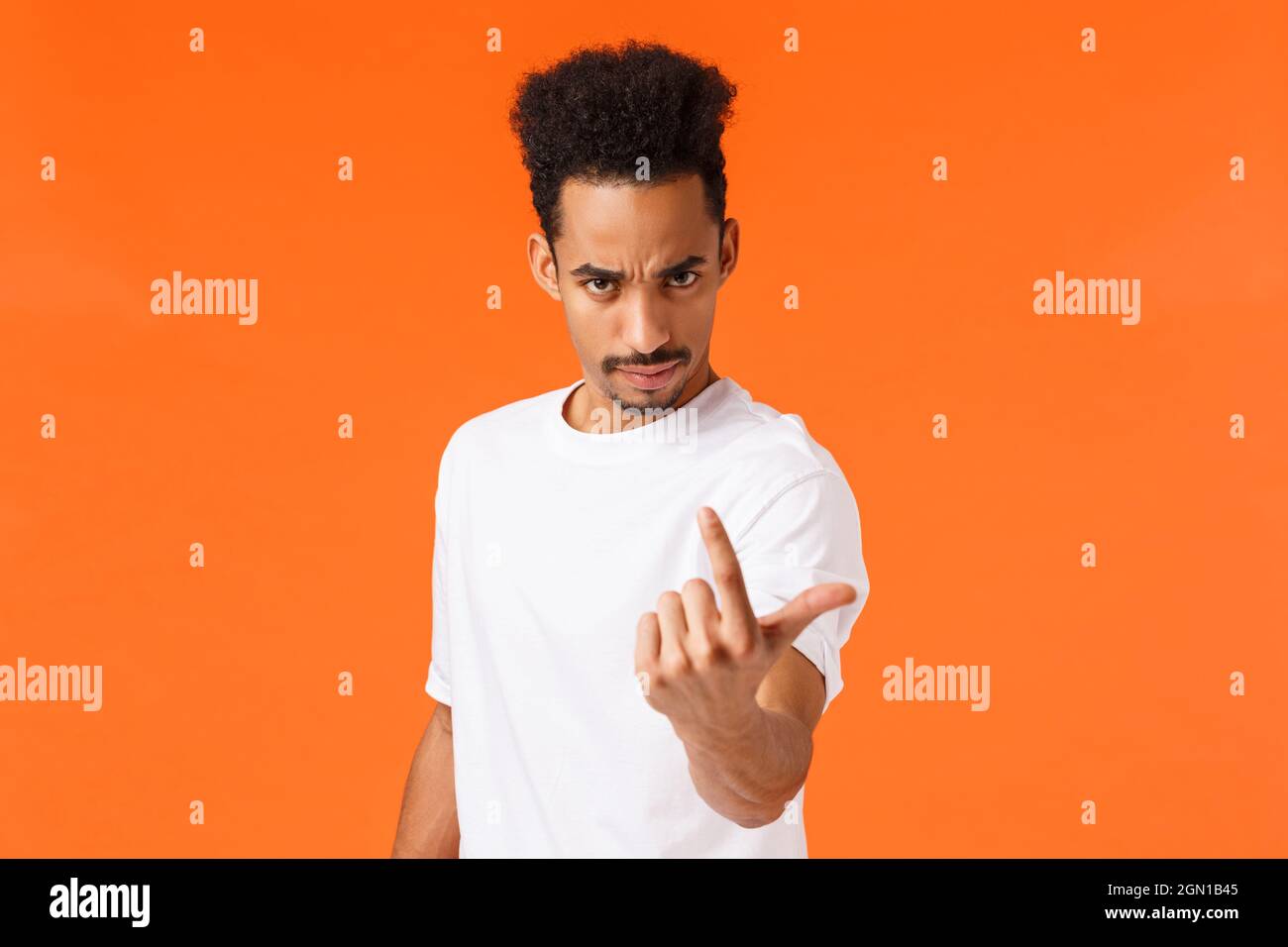 You come here now. Serious bossy and strict, confident man with angry ...