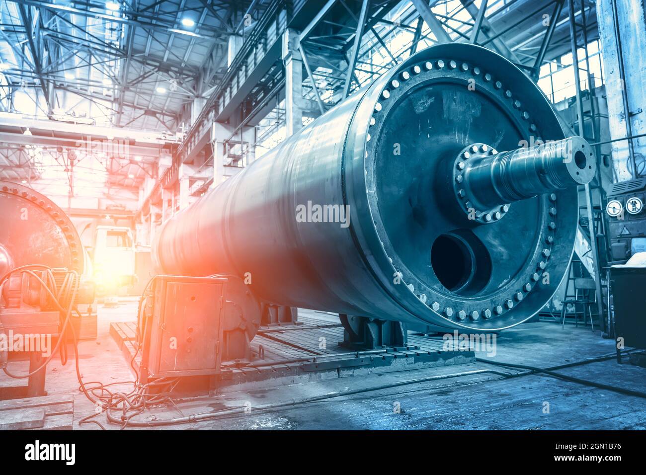 Big steel cylinder tube or pipe as abstract Industrial background ...