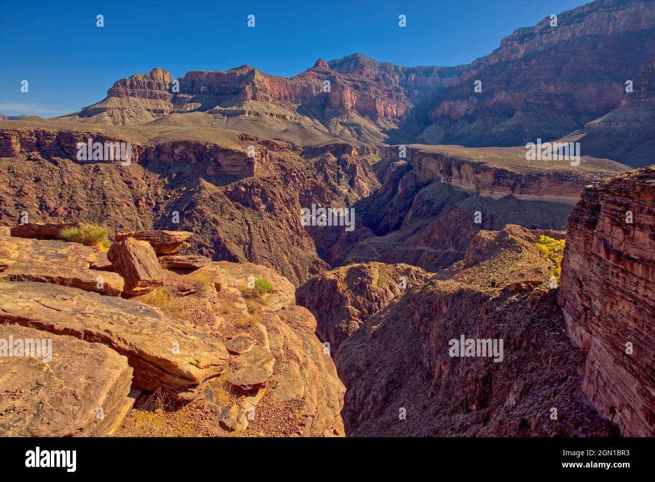 View of Bright Angel Canyon from the southeast side of Plateau Point on ...