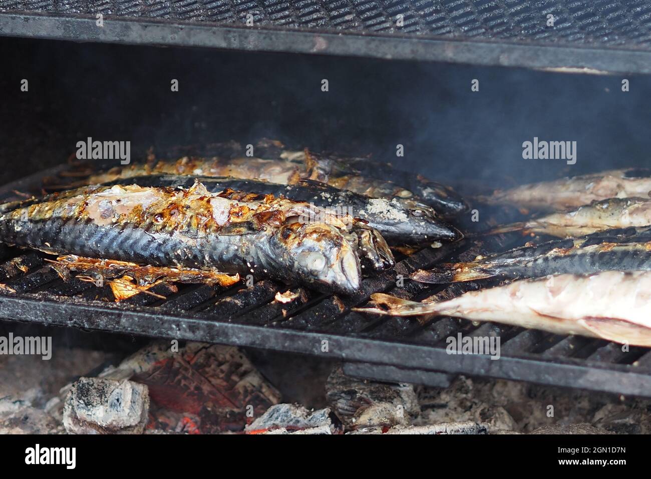 Cooking food on coals in the oven. Baked fish on coals Stock Photo - Alamy