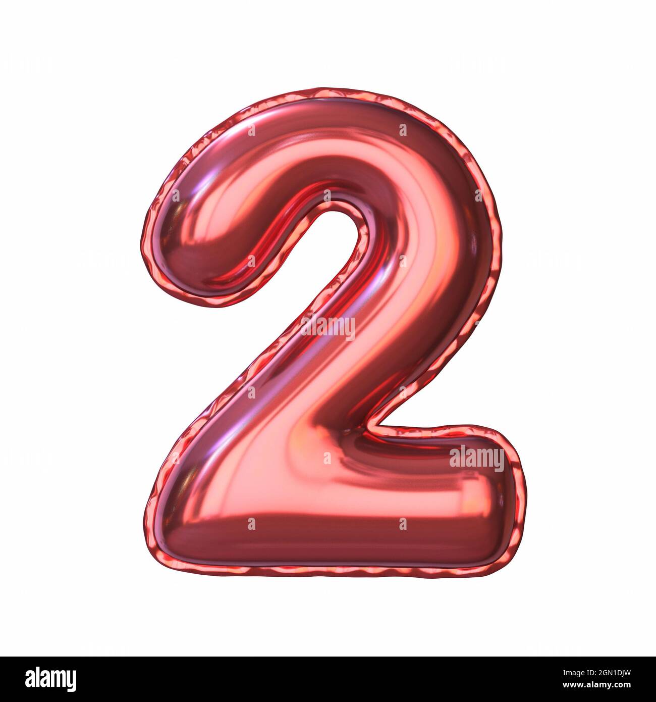 Red metallic balloon font Number 2 TWO 3D rendering illustration ...