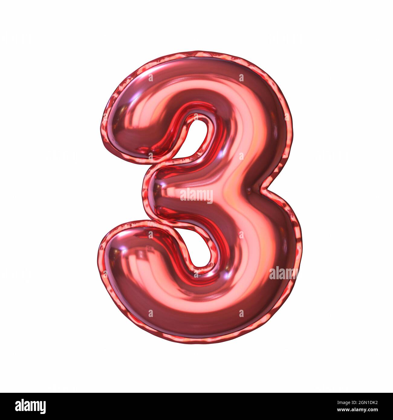 Red metallic balloon font Number 3 THREE 3D rendering illustration ...