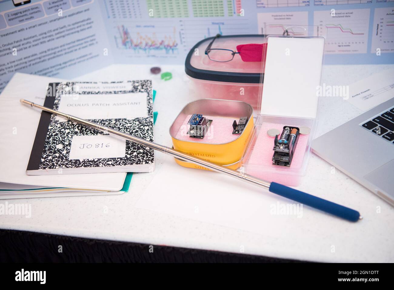 Science project exhibition for students with notepad and pointer Stock ...