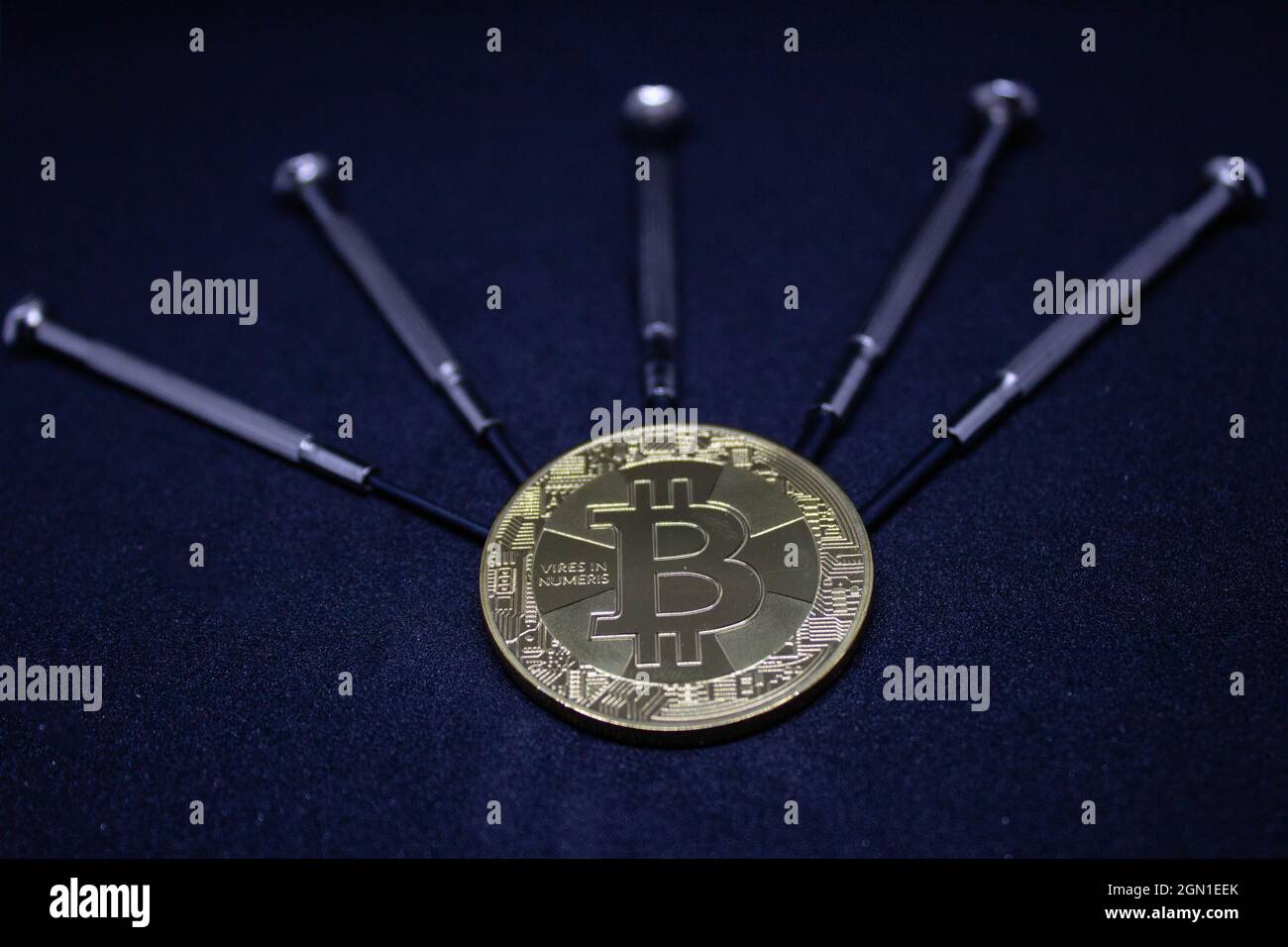 screwdrivers pointing out the bitcoin. showing the hard work can lead ...