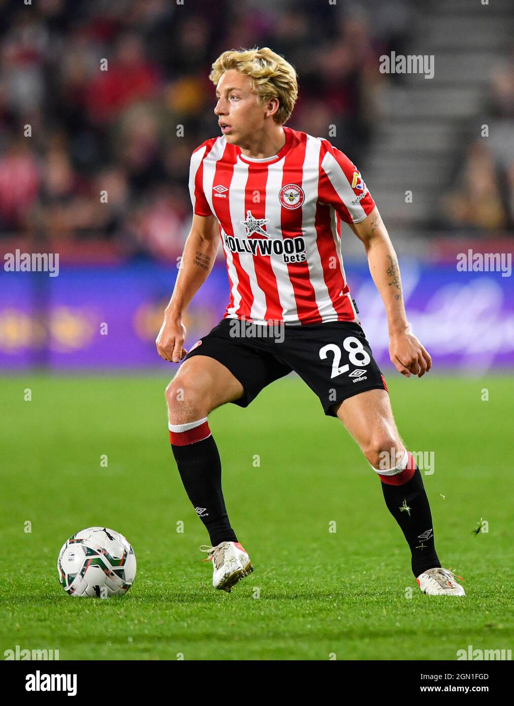 Brentford's Mads Bidstrup in action during the Carabao Cup third round ...