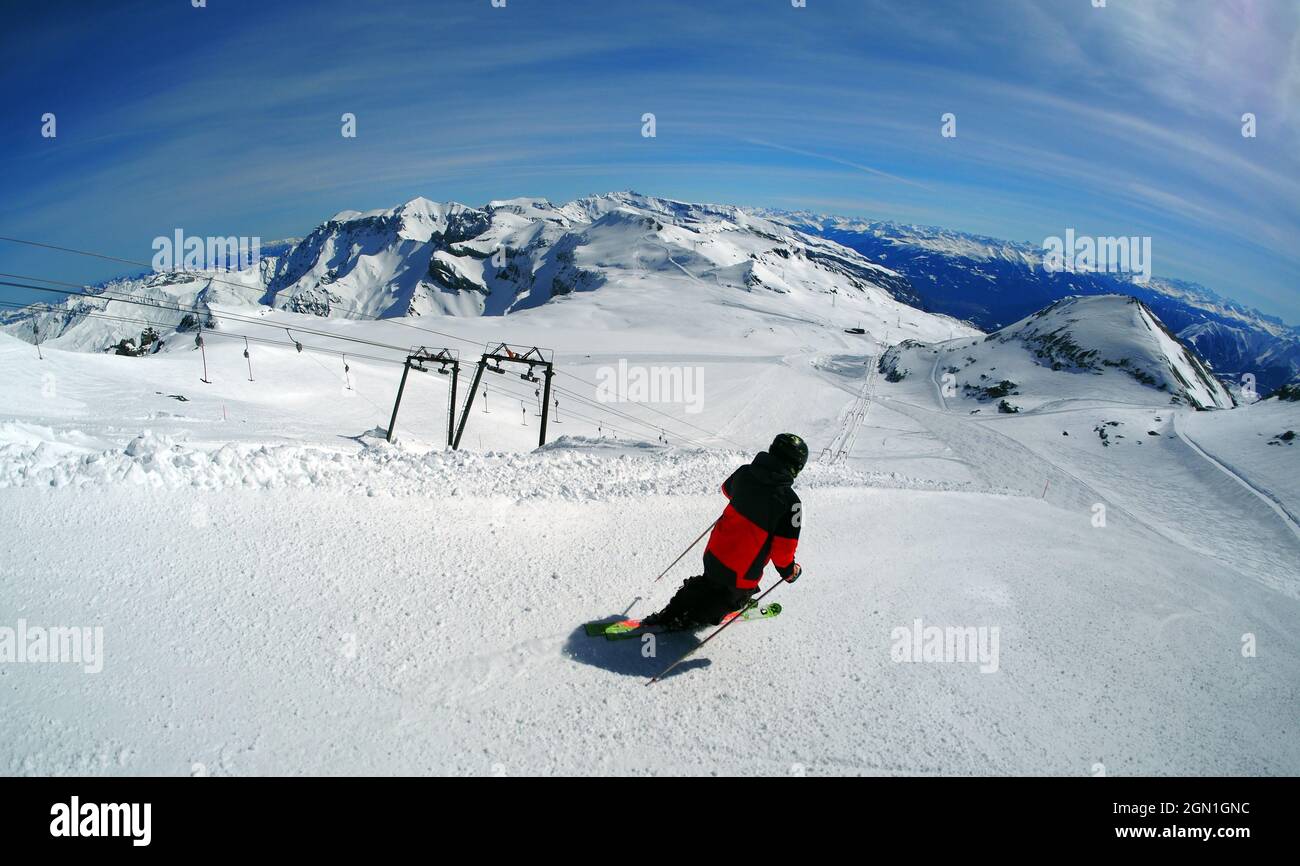 Glacier skiing, Flims-Laax ski area, Grisons, Switzerland Stock Photo ...