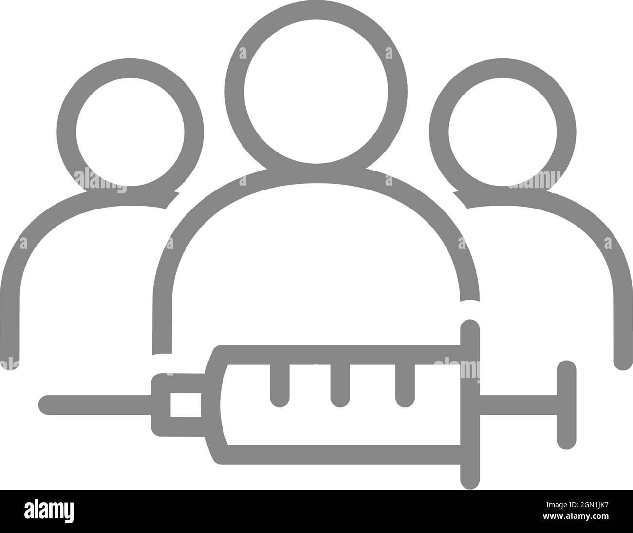 Medical syringe and users line icon. Vaccination of the population ...
