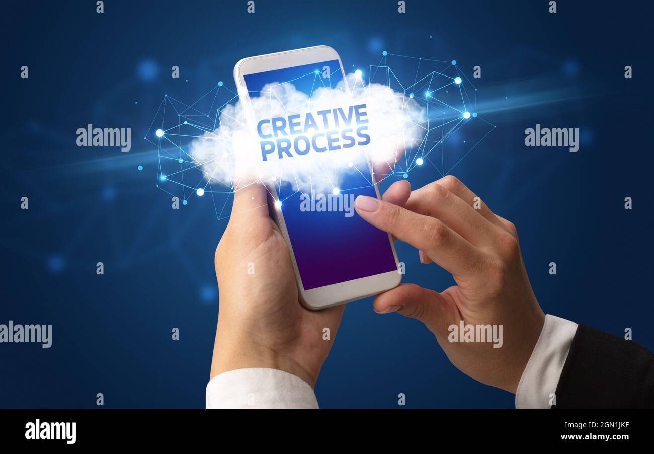 Hand using smartphone with cloud business concept Stock Photo - Alamy