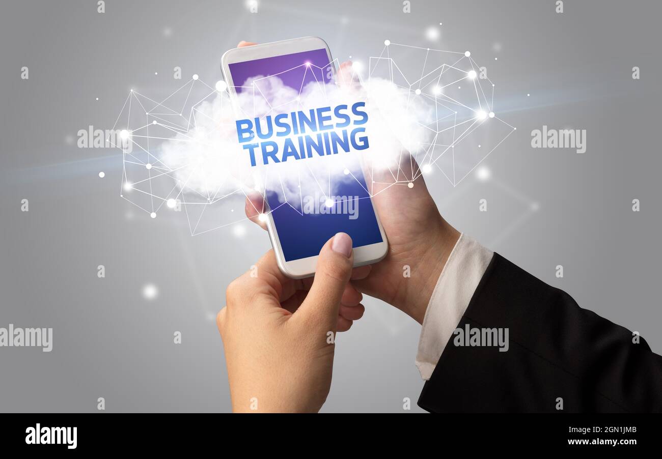 Hand using smartphone with cloud business concept Stock Photo - Alamy