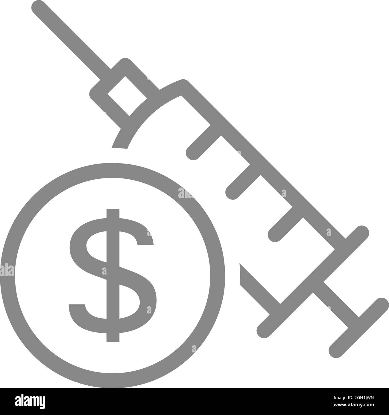 Medical syringe and coin, money line icon. Vaccination, medical service ...