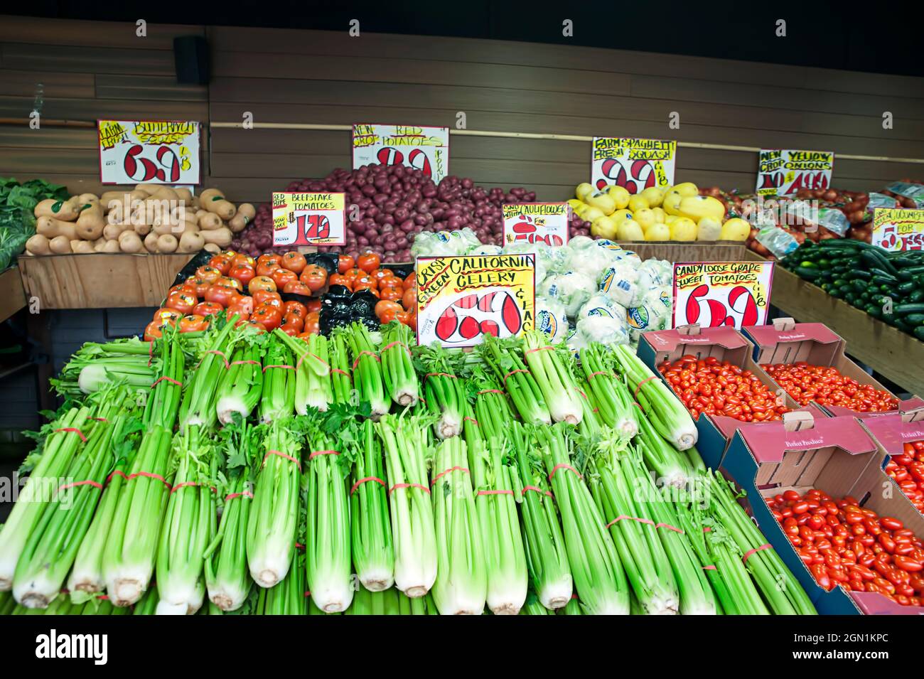 Display of fresh fruit and vegetables at 3 Guys from Brooklyn farmer's ...