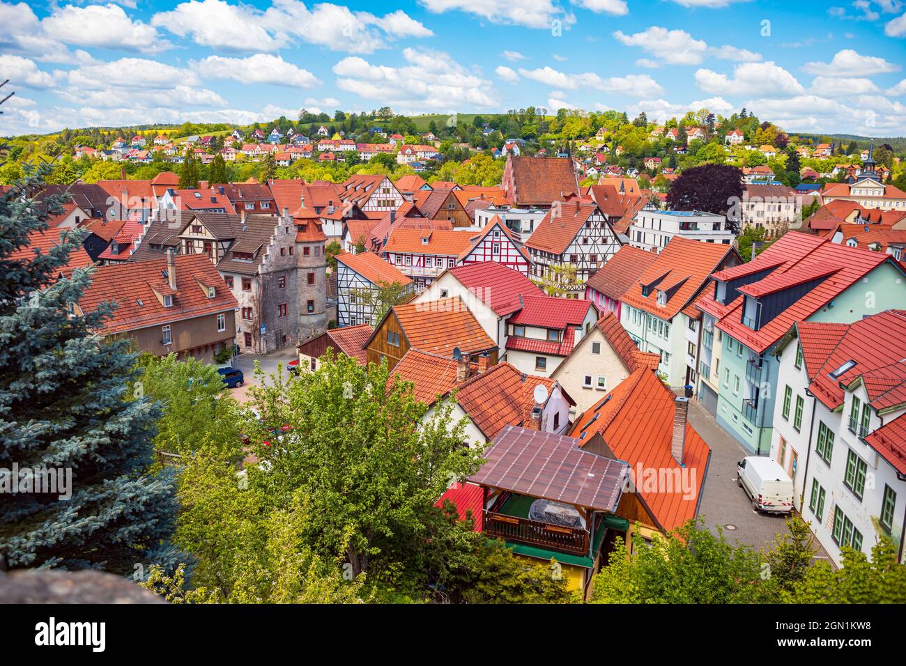 View of the old town from Wilhelmsburg Castle in Schmalkalden ...
