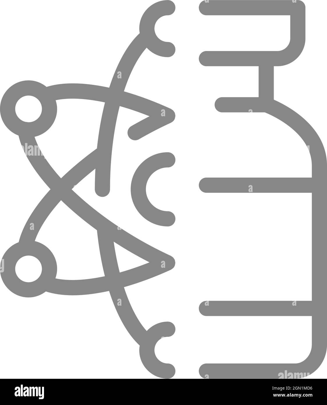 Medical ampoule and atom line icon. Vaccine, serum, vaccine development ...