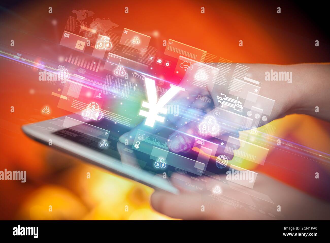 Yen currency tablet screen hi-res stock photography and images - Alamy