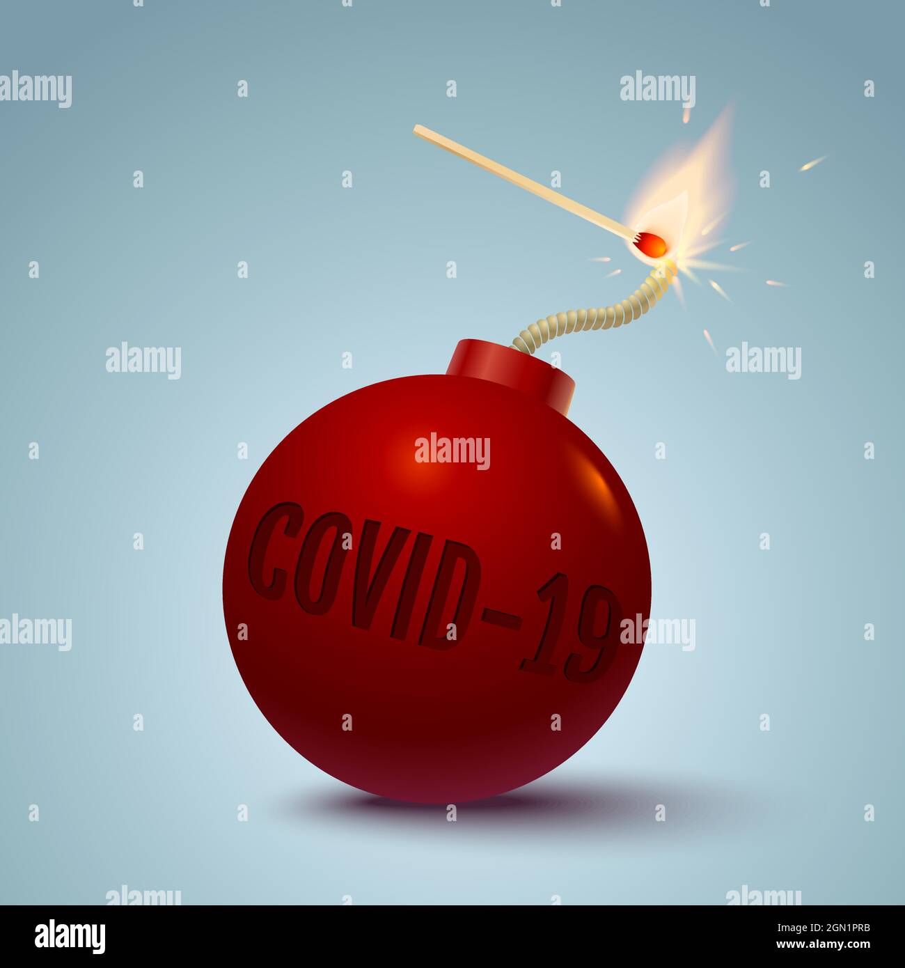 Vector illustration of a bomb with text og covid-19 and match in fire ...