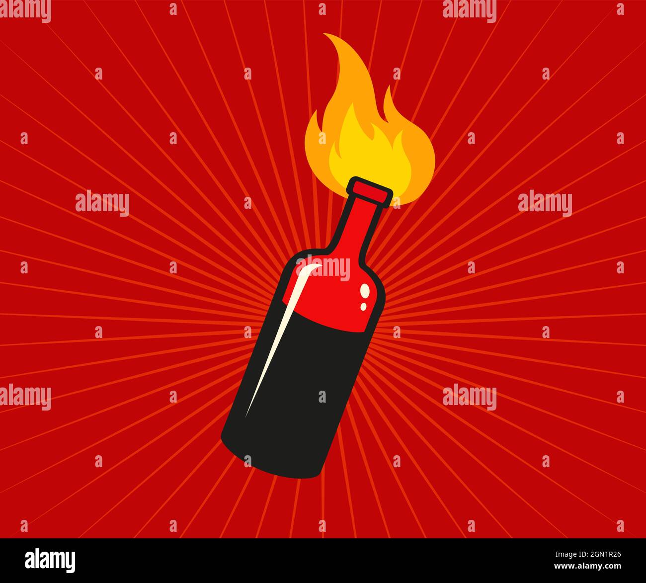 Vector icon of coctail Molotov on red background. Vector illustration ...