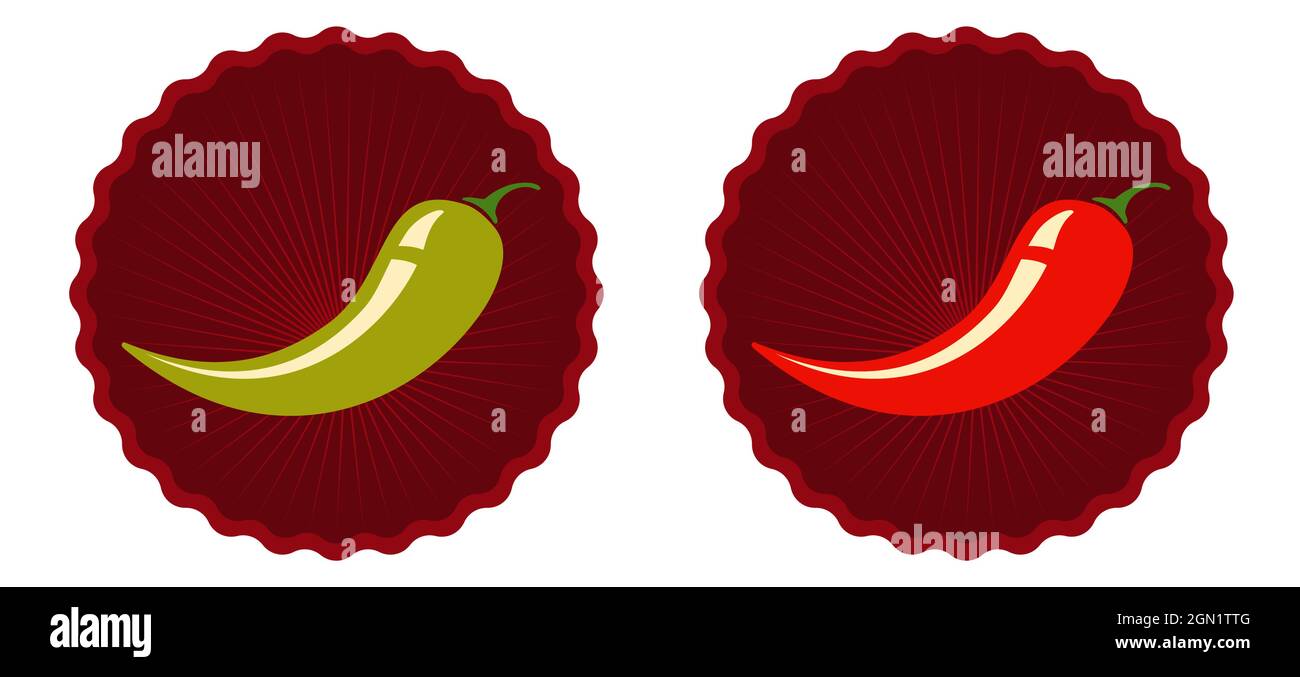 Vector set emblems with red and green chilli peppers. Vector emblems ...