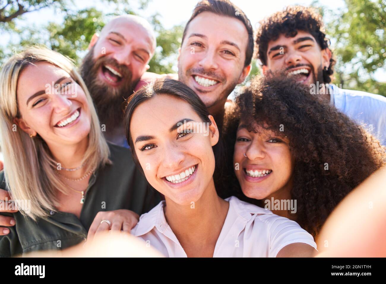 Multiracial People Taking Selfie Outdoors Happy Life Style Concept