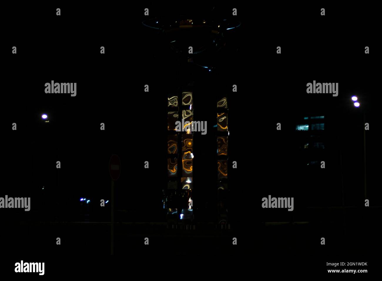 City lights at night. Lights in the dark. Electric light sources in a ...