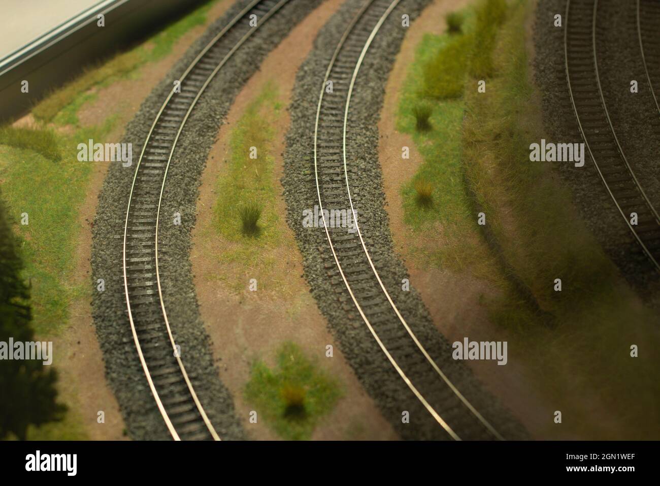 Toy railroad. Model of railway tracks. Imitation of the transport path ...