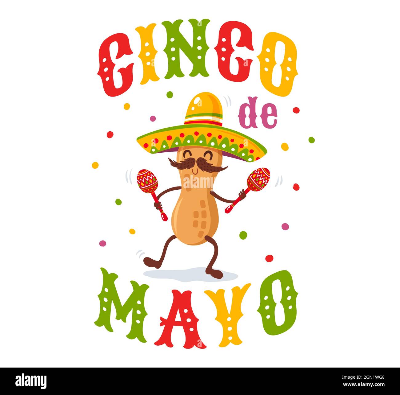 Vector poster for Cinco de mayo with peanut with mexican sombrero and ...
