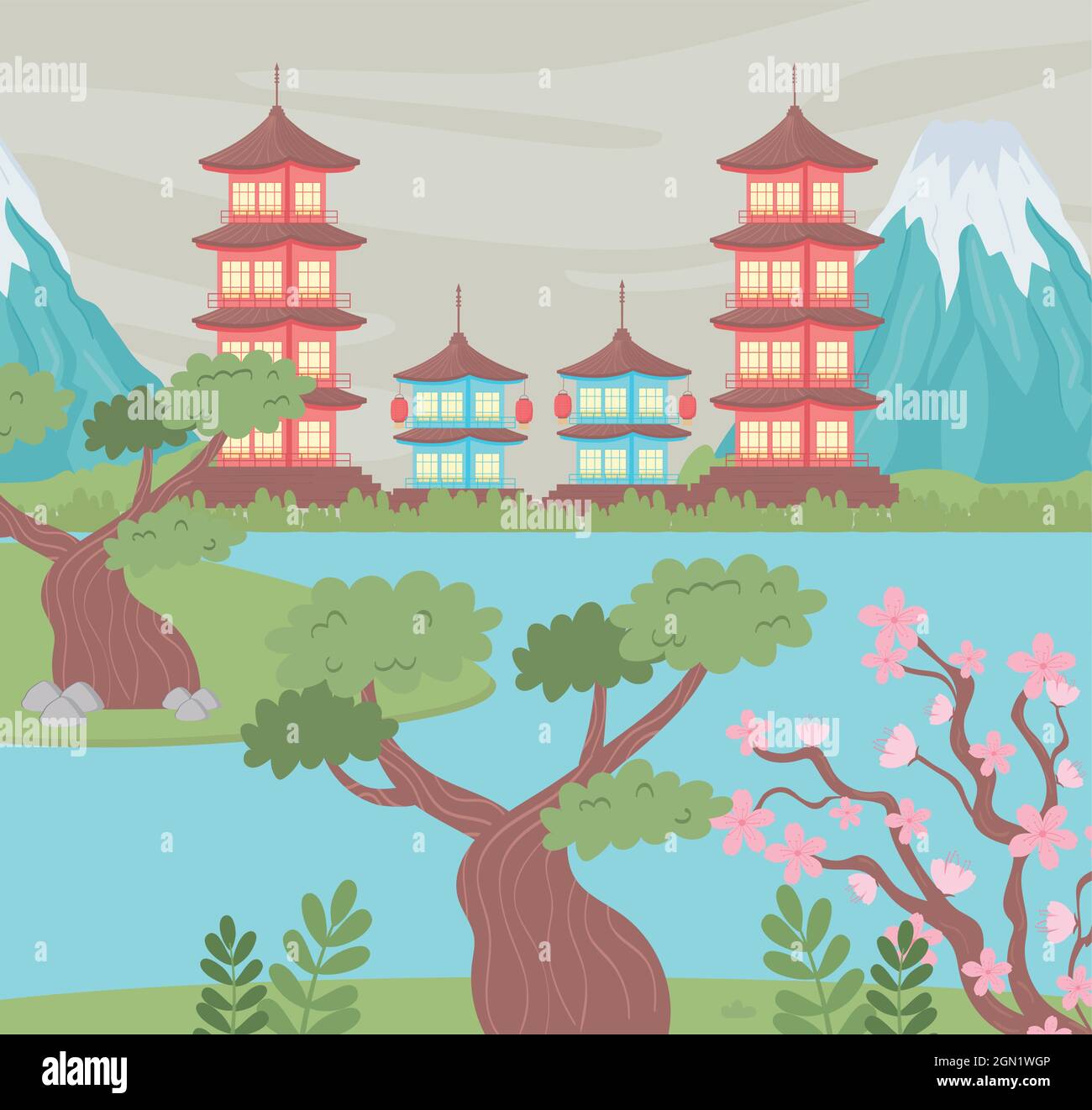 cute landscape in japan Stock Vector Image & Art - Alamy