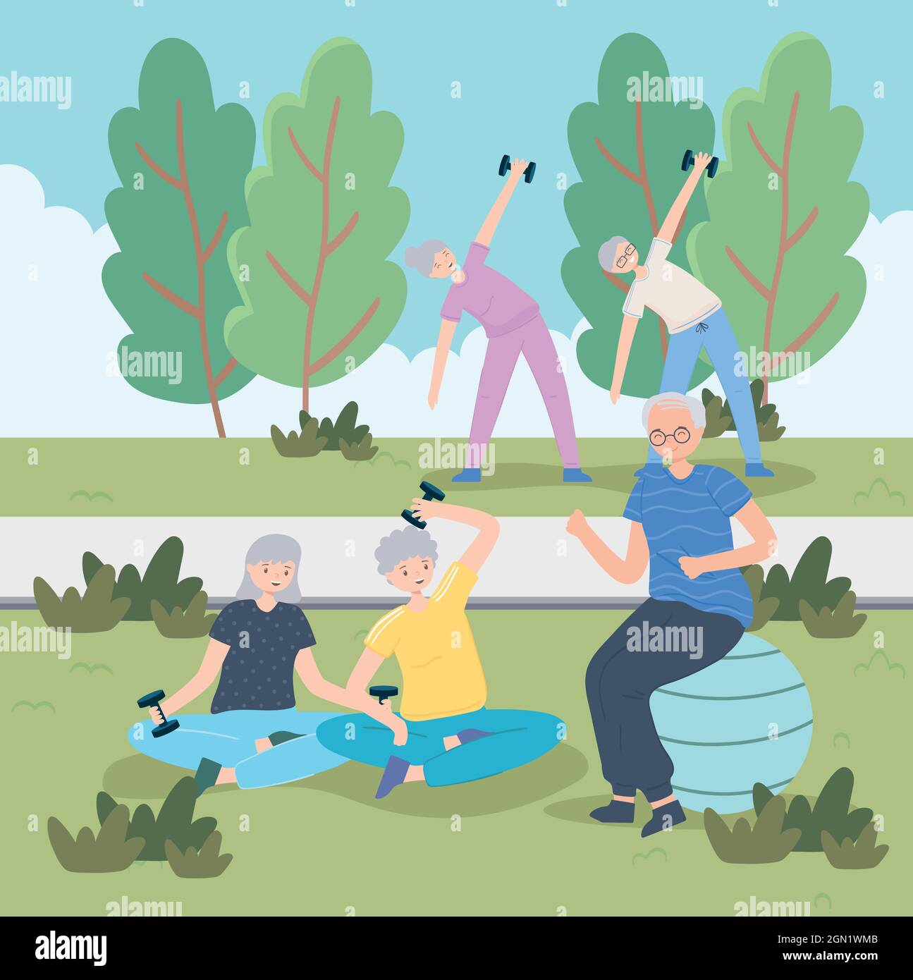 senior people making exercises Stock Vector Image & Art - Alamy