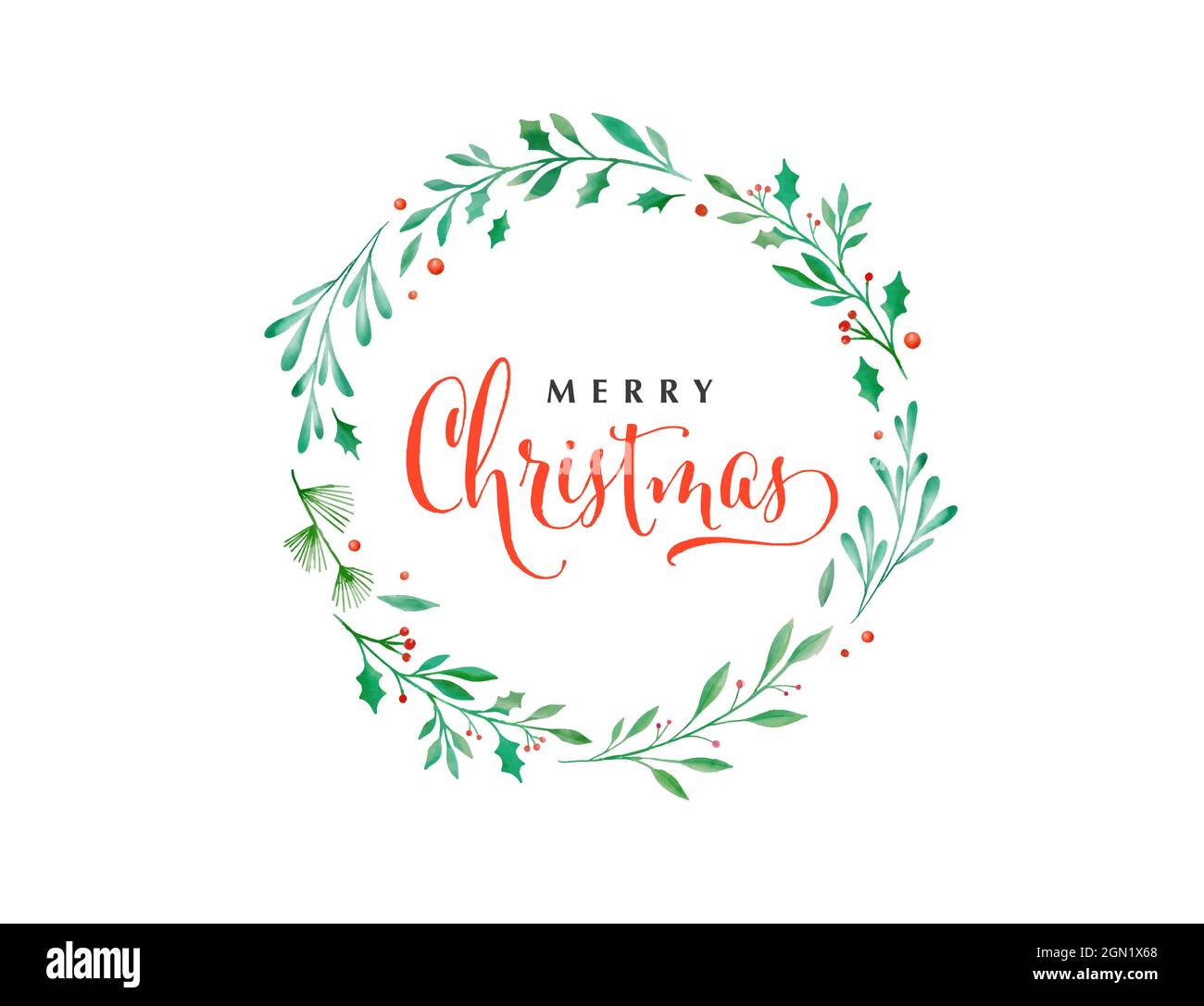 Merry Christmas background. Vector watercolor lettering design with ...