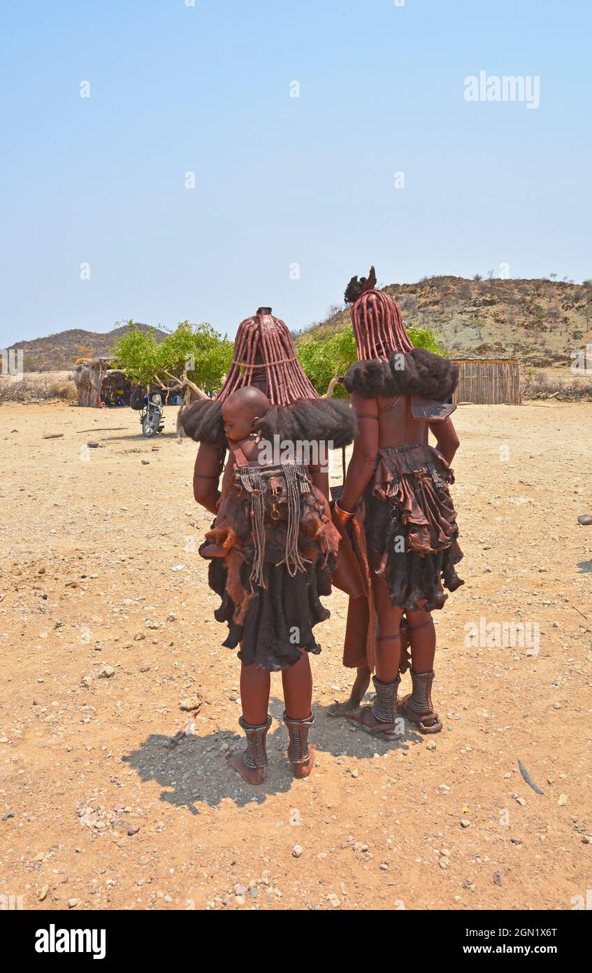 Angola; in the southern part of Namibe Province; two Muhimba women with ...