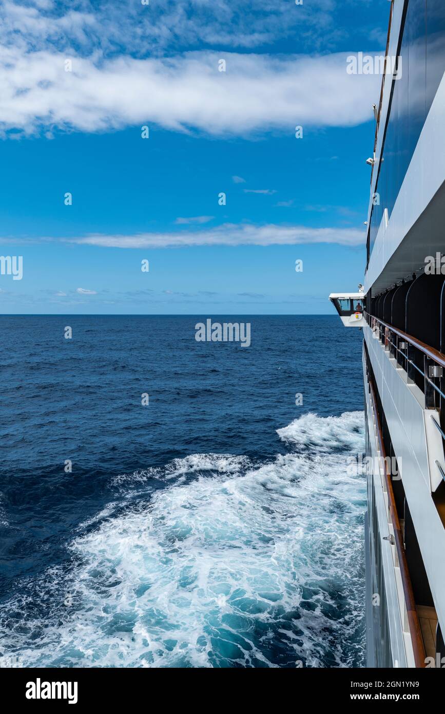 Side of expedition cruise ship World Explorer (Nicko Cruises) in the ...