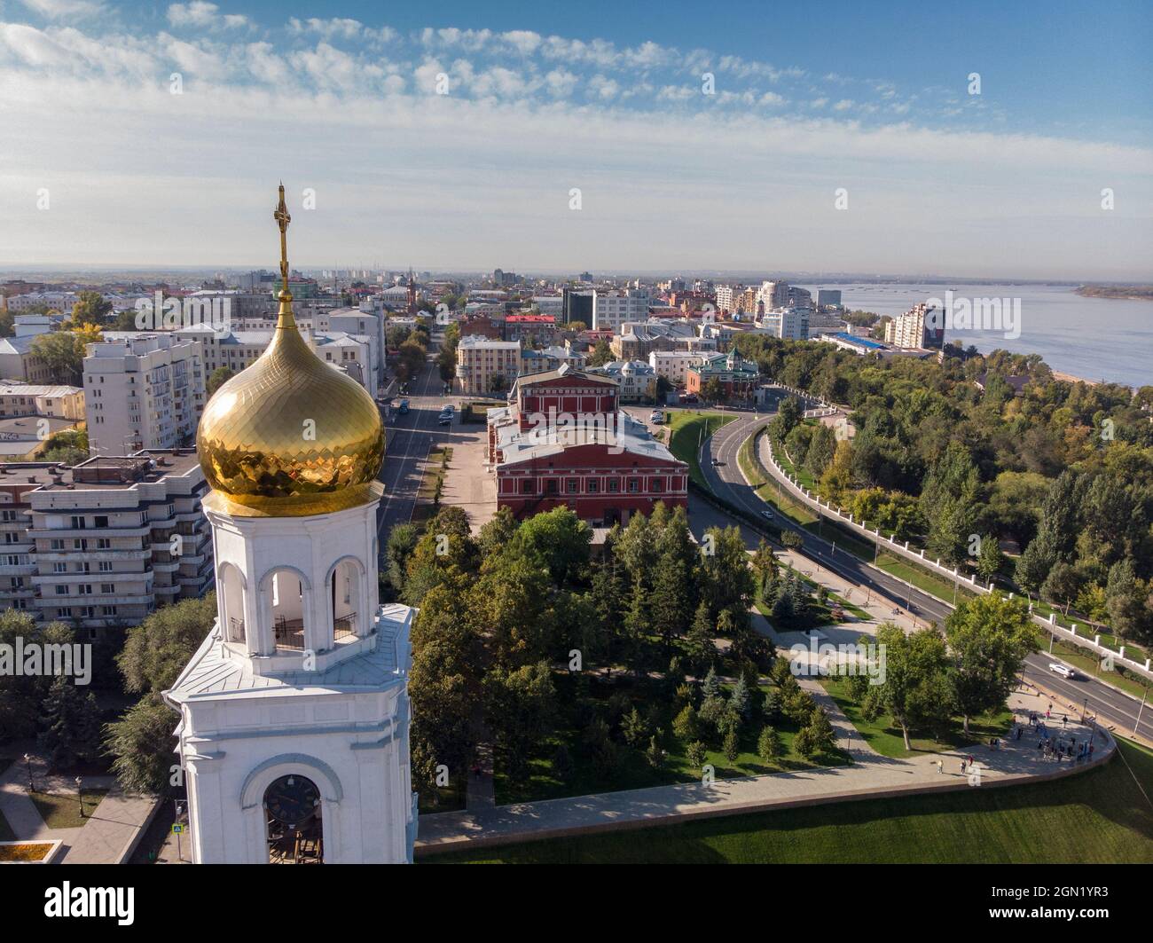Running view of the bell tower in the Iversky convent, Samara, Samara ...