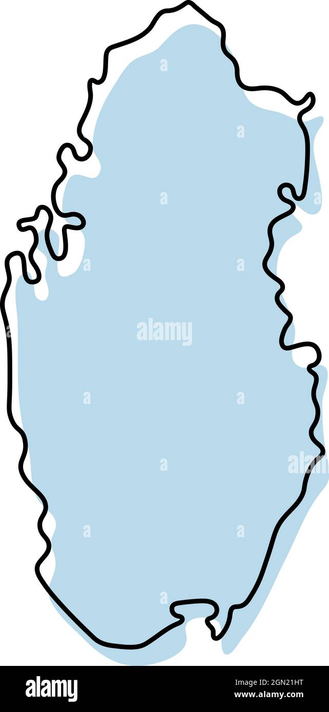 Stylized simple outline map of Qatar icon. Blue sketch map of Qatar ...