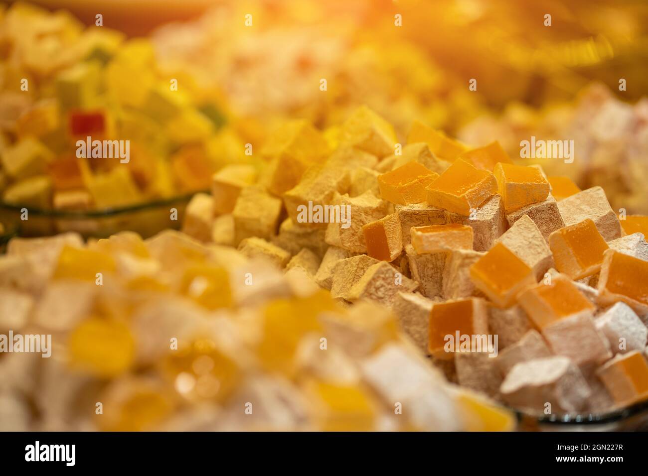 Eastern traditional sweets, a huge variety of types of Turkish delight ...