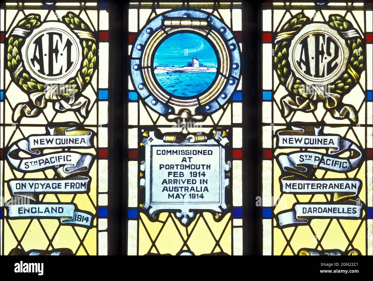 Stained glass memorial window to the Australian submarines AE1 and AE2 ...