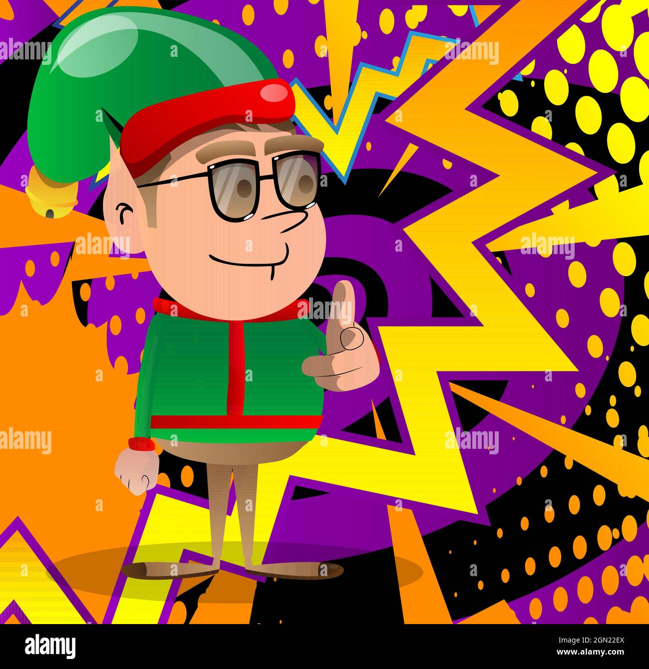 Christmas Elf pointing at the viewer with his hand. Vector cartoon ...