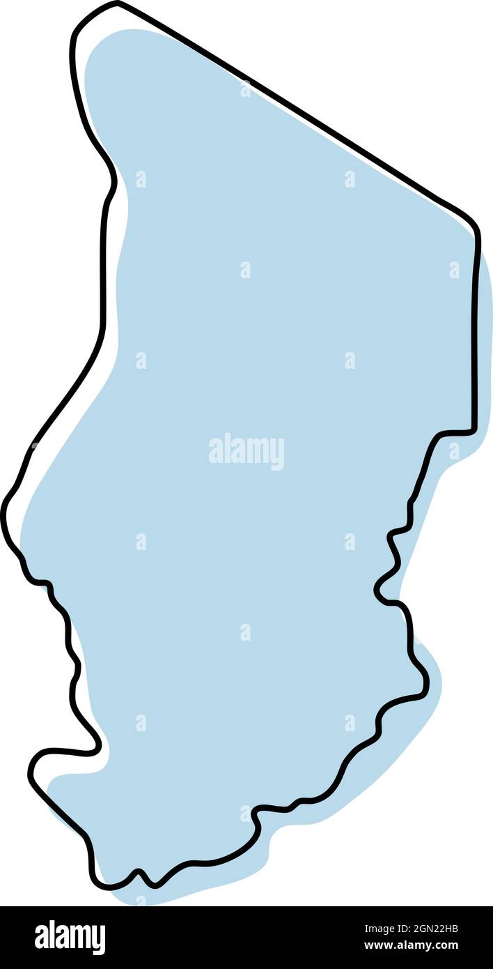 Stylized simple outline map of Chad icon. Blue sketch map of Chad ...