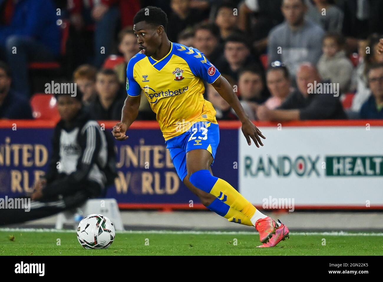 Nathan Tella #23 of Southampton makes a break with the ball Stock Photo ...