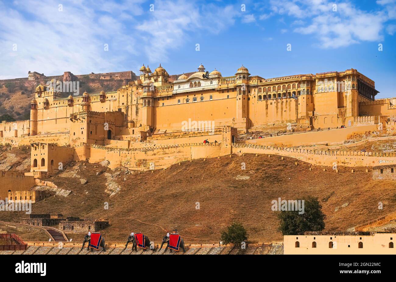 Amer Fort also known as the Amber Fort at Jaipur Rajasthan with view of ...