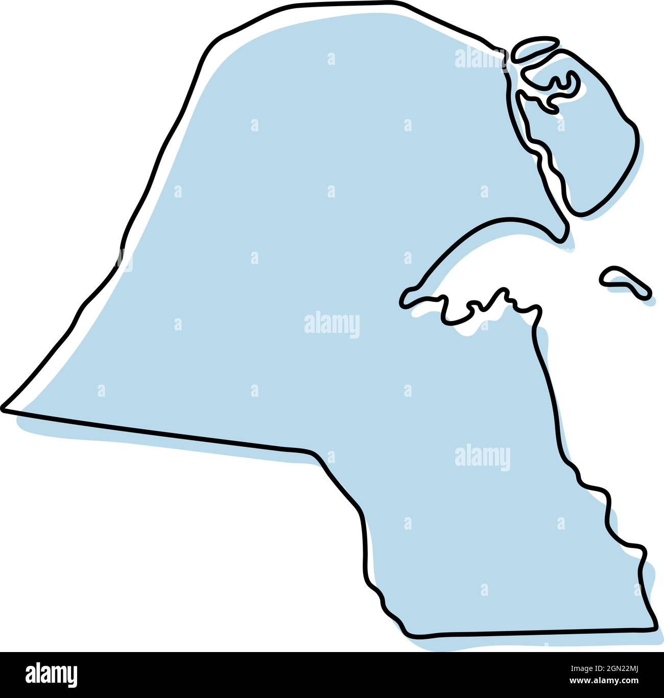 Stylized simple outline map of Kuwait icon. Blue sketch map of Kuwait ...