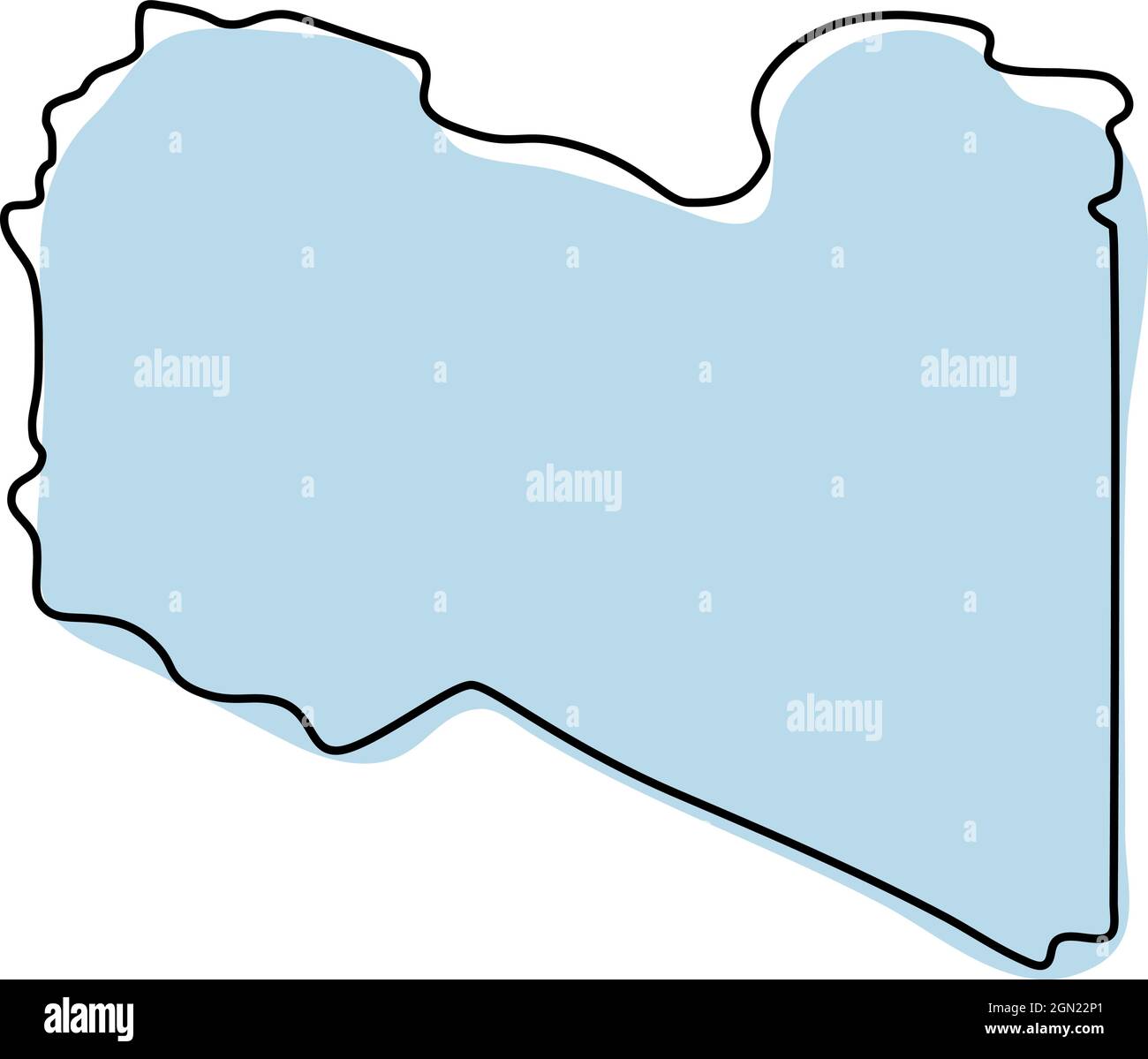 Stylized simple outline map of Libya icon. Blue sketch map of Libya ...