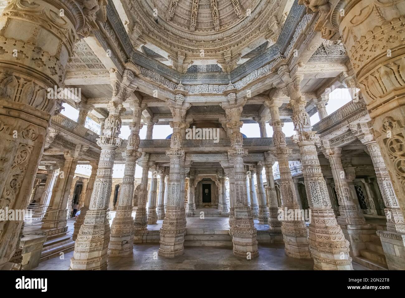 Historic Dilwara Jain temple interior architecture with view of ...