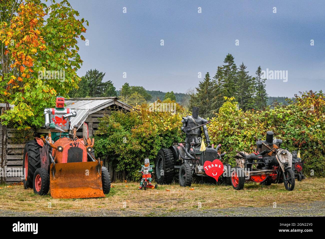 Whimsical knights on tractors, motorcycles, and children's trikes ...