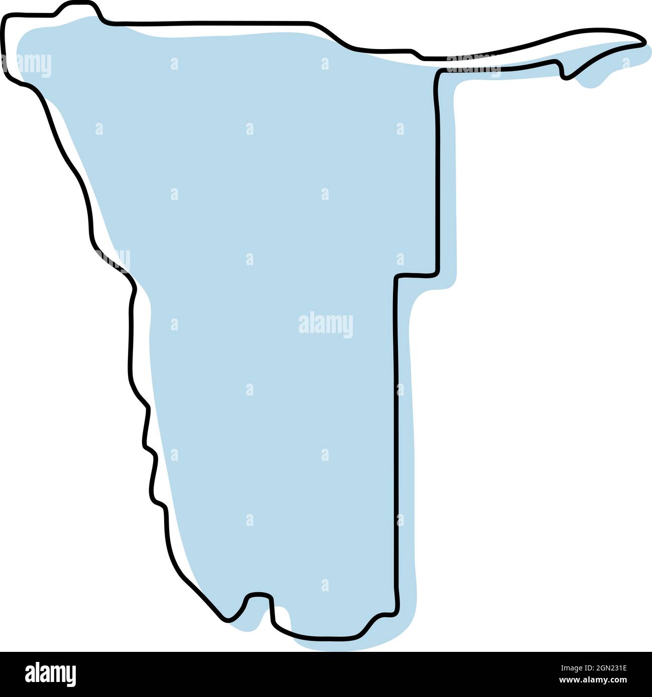 Stylized simple outline map of Namibia icon. Blue sketch map of Namibia ...