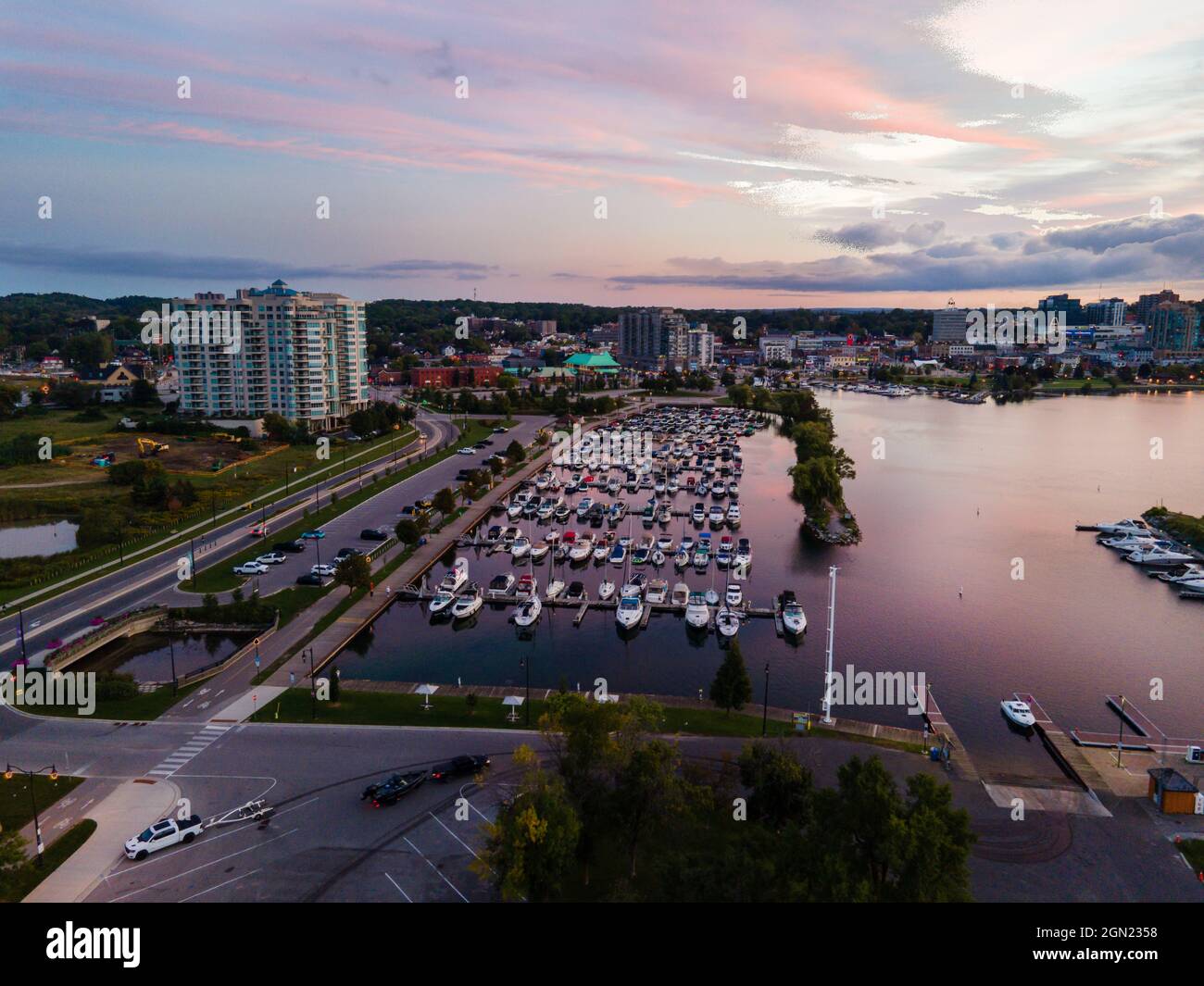 September 18 2021, Barrie Ontario Canada Early morning view of downtown ...