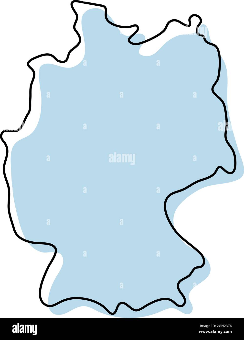 Stylized simple outline map of Germany icon. Blue sketch map of Germany ...
