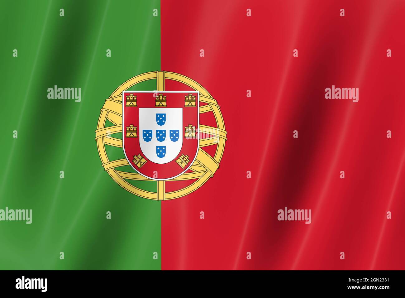 Portugal flag of silk-3D panoramic illustration Stock Photo - Alamy