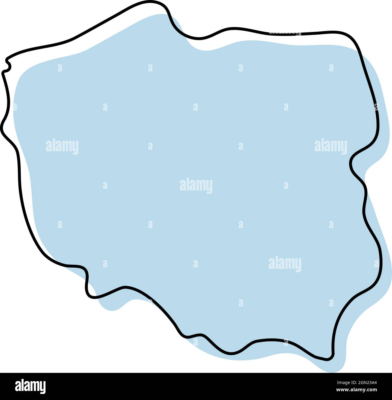 Stylized simple outline map of Poland icon. Blue sketch map of Poland ...