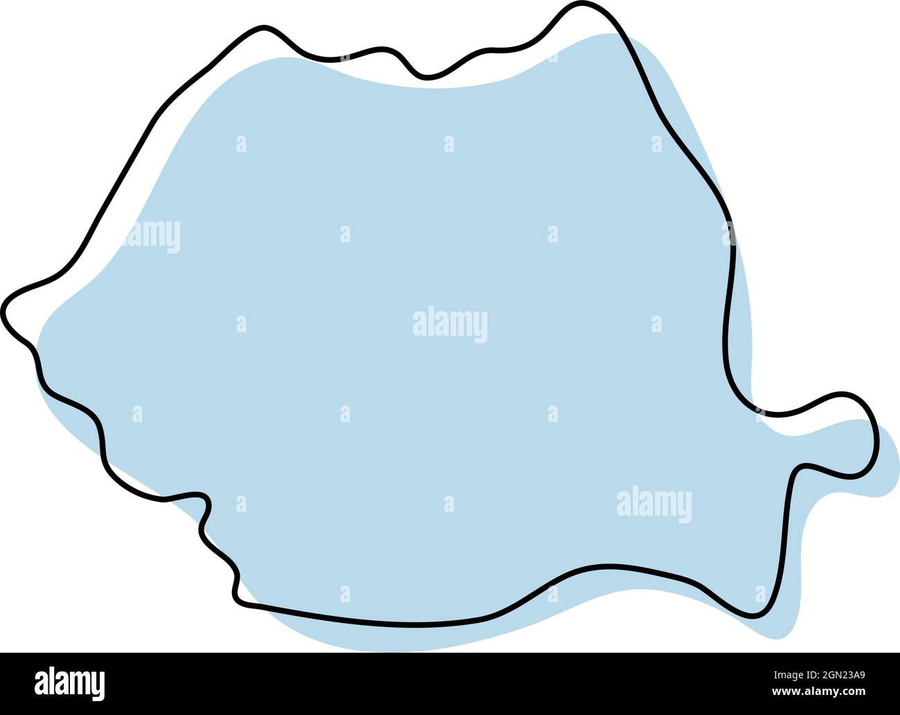 Stylized simple outline map of Romania icon. Blue sketch map of Romania ...