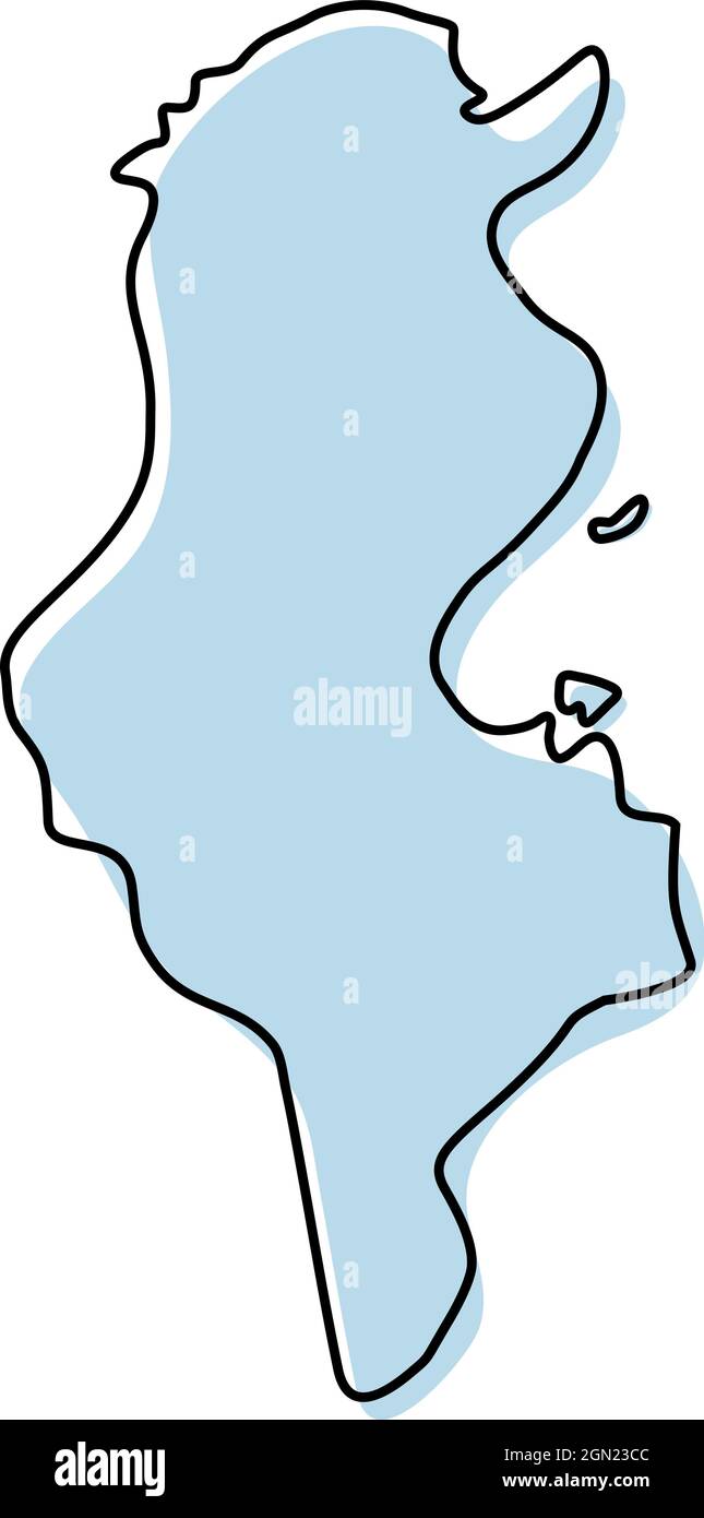 Stylized simple outline map of Tunisia icon. Blue sketch map of Tunisia ...