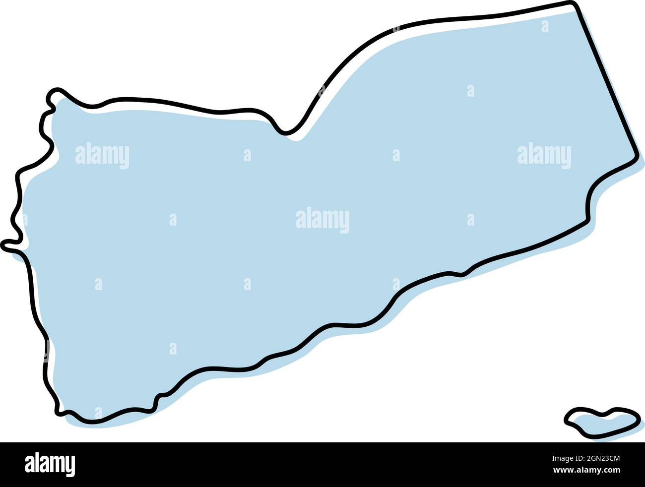 Stylized Simple Outline Map Of Yemen Icon Blue Sketch Map Of Yemen